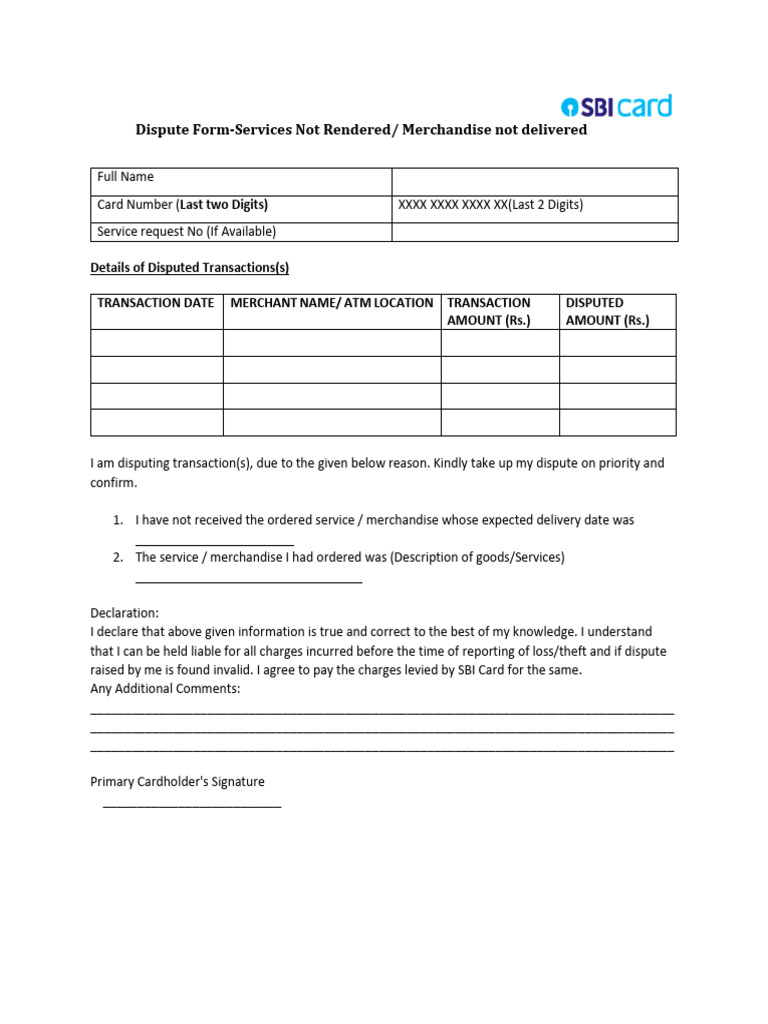 Dispute Form Services Not Rendered | PDF
