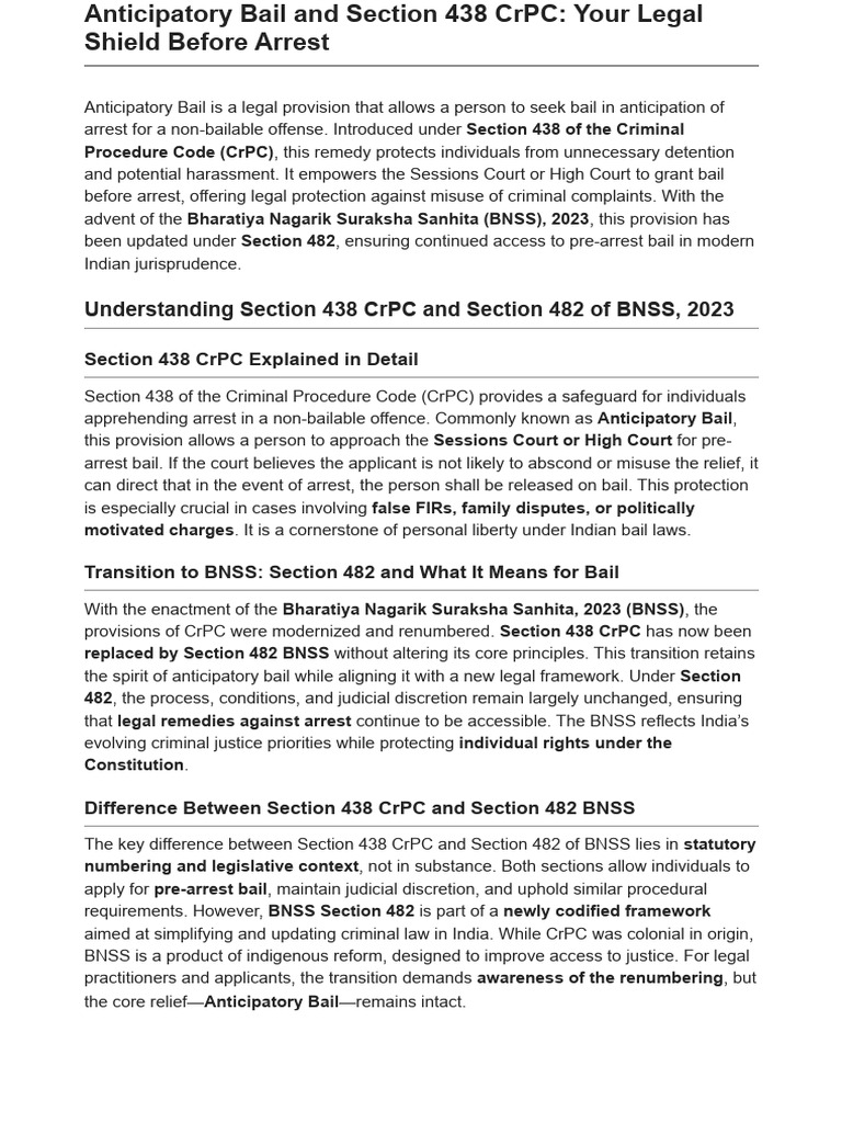 Anticipatory Bail & Section 438 CRPC | PDF | Bail | Arrest