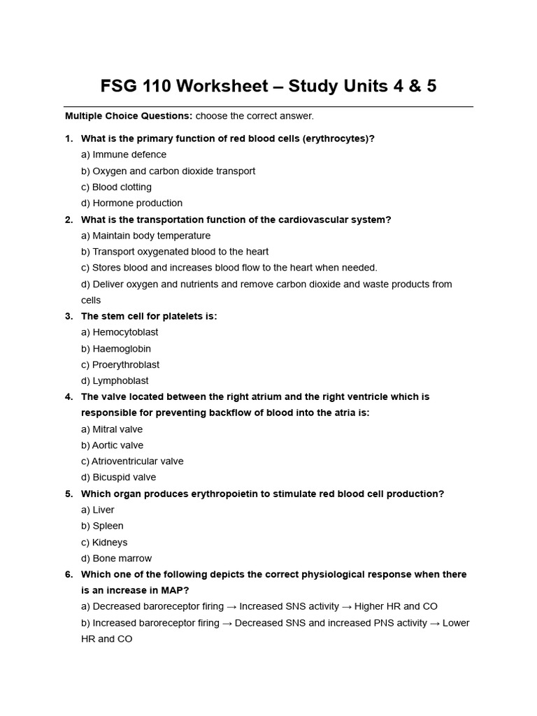 FSG 110 Worksheet SU 4 & 5 | PDF | Heart Valve | Heart