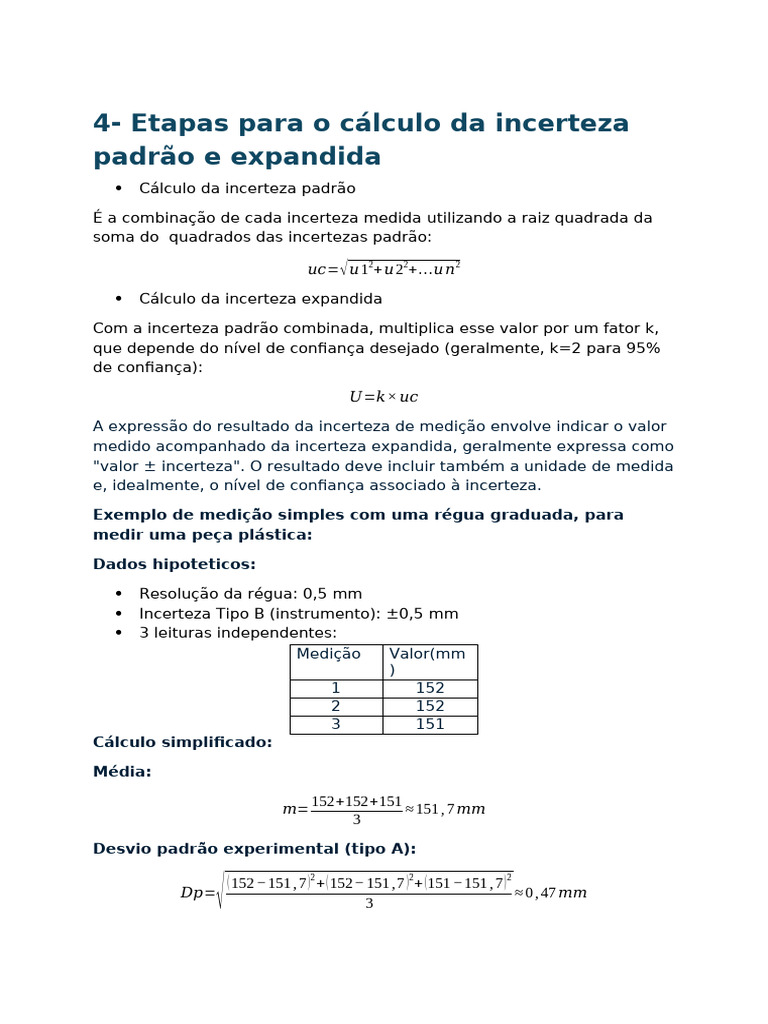 Cálculo da Incerteza Padrão e Expandida | PDF