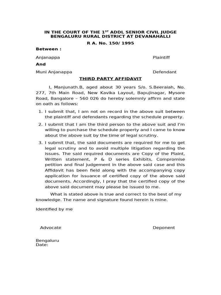 Third Party Affidavit of Arbitration | PDF | Affidavit | Lawsuit