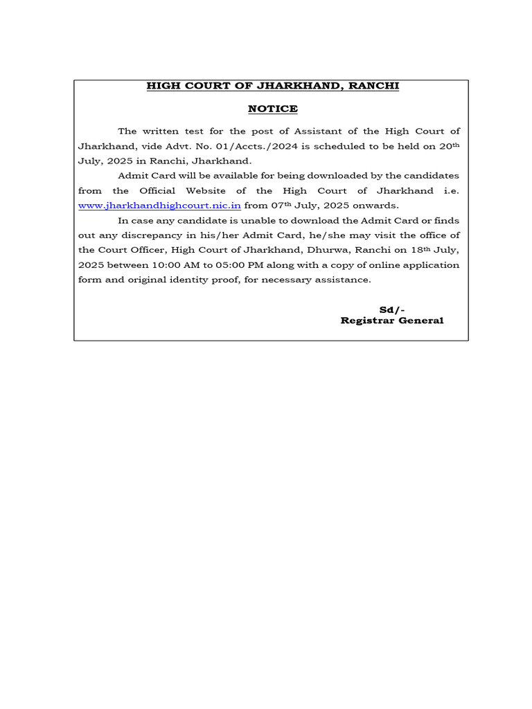 Admitcard Notice 03072025 | PDF