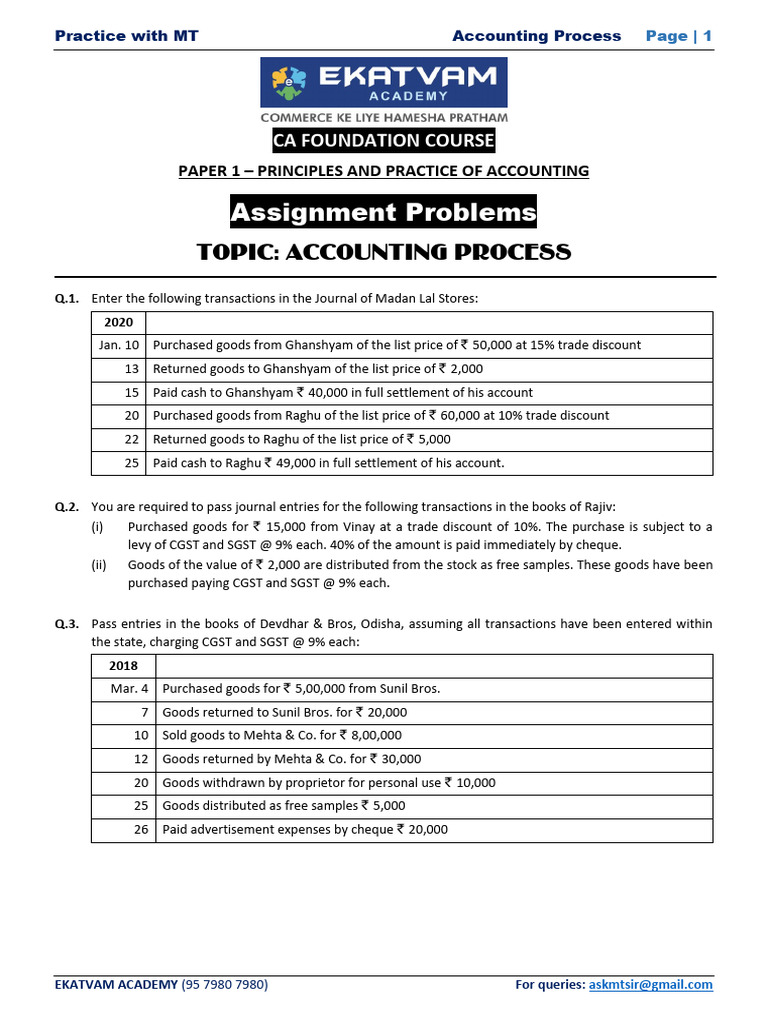 FDN - Account - Accounting Process - Assign Set 1 - Que-2 | PDF ...