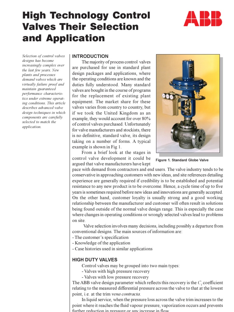 Selection Control Valves | PDF | Valve | Fluid Dynamics