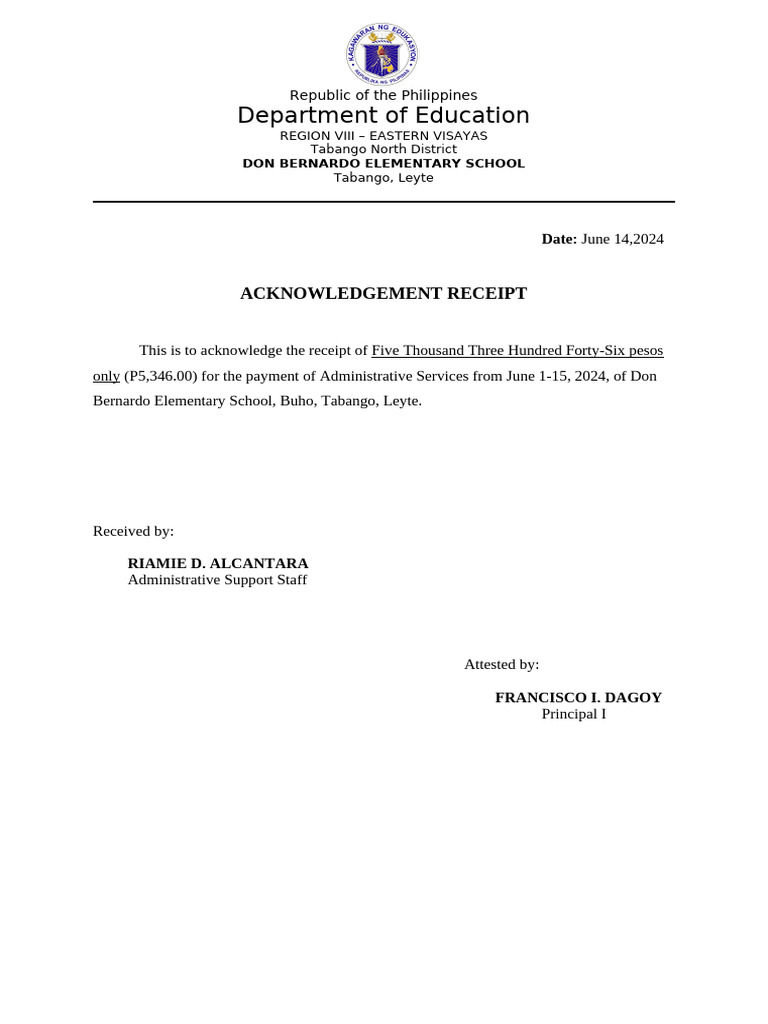 Acknowledgement Receipt | PDF