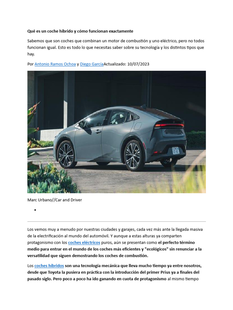 Definición de coche híbrido y tipos | PDF | Vehículo híbrido | Vehículo ...