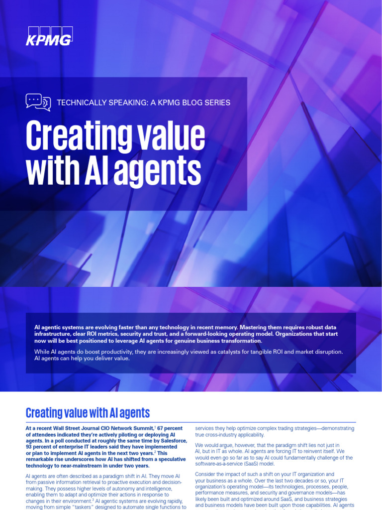 KPMG Creating Value With Ai Agents | PDF | Artificial Intelligence ...