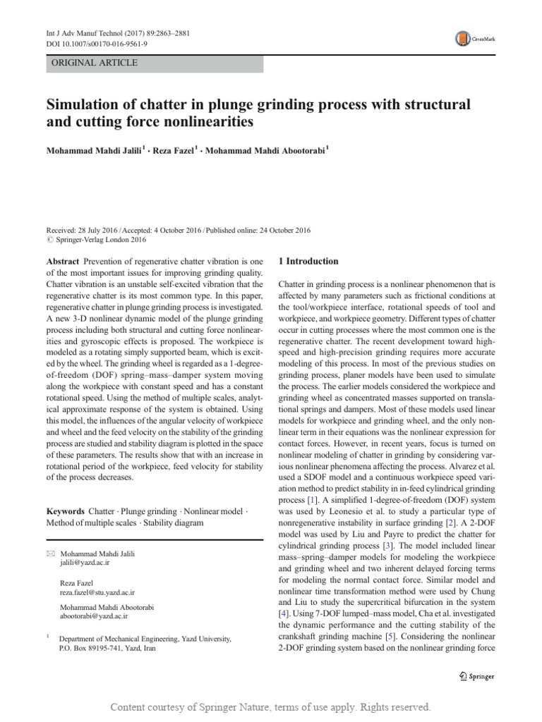 Simulation of Chatter in Plunge Grinding Process W | PDF | Rotation ...