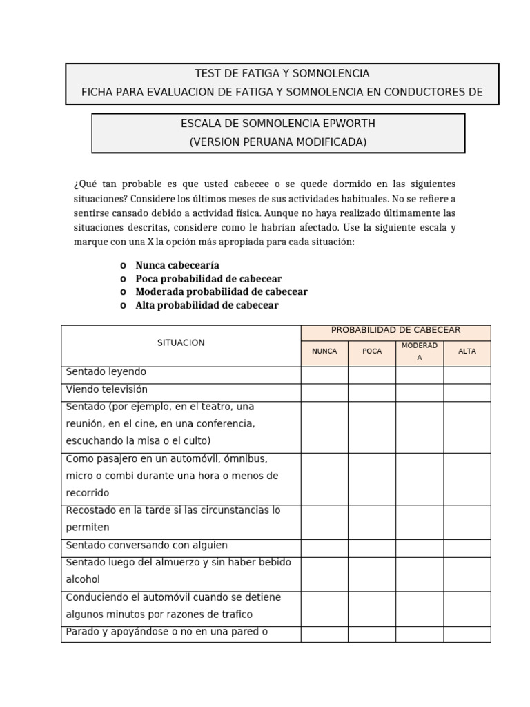 Escala de Somnolencia de Epworth | PDF