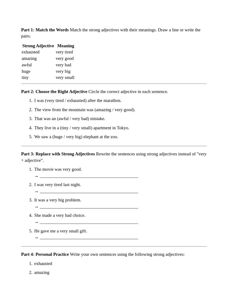 Strong Adjectives in English | PDF