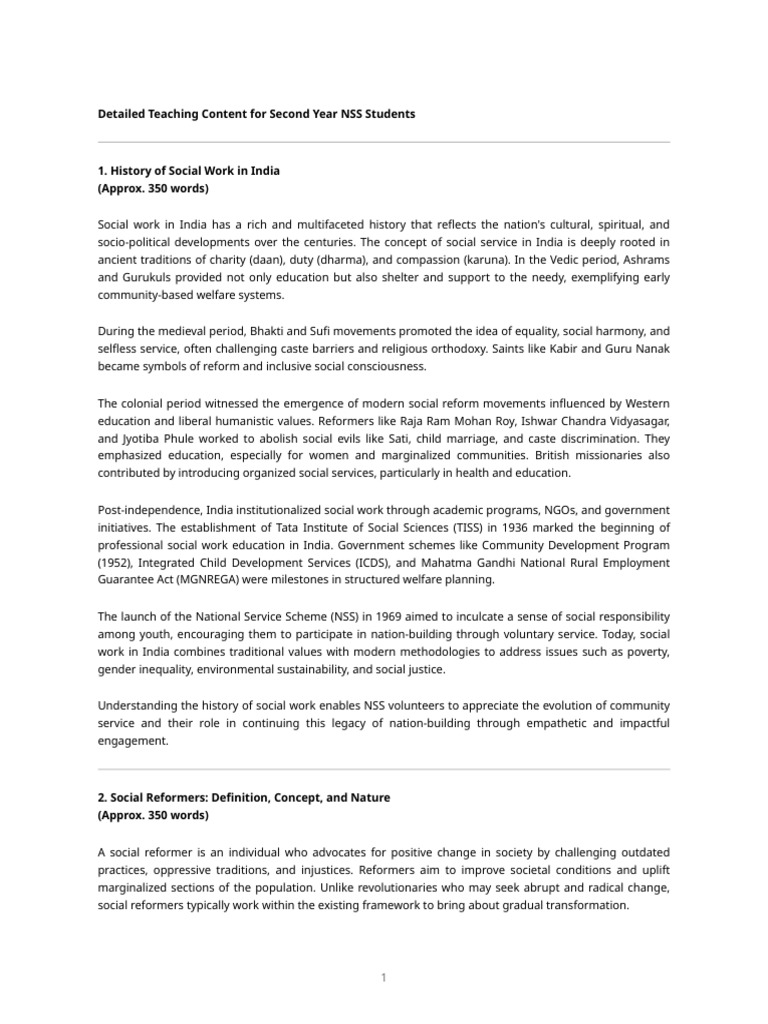 Nss Year2 Detailed Content | PDF | Social Justice | Empathy