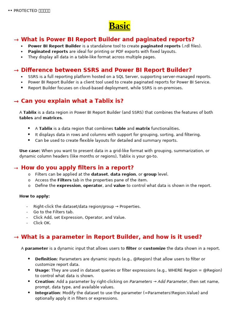 PBI - Report Builder Paginated Reports | PDF | Parameter (Computer Programming) | Sql