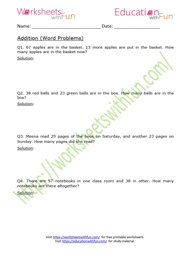 Addition - Word Problems Worksheet 7 | PDF