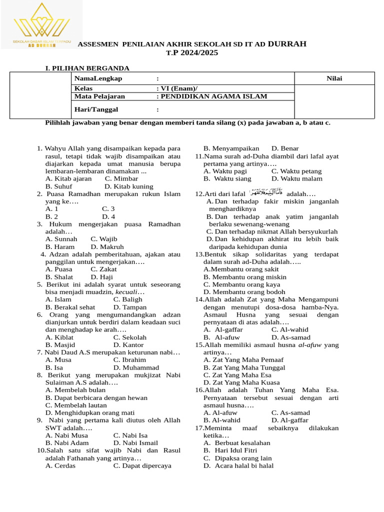 Soal Pas Kelas 6 Fahri | PDF