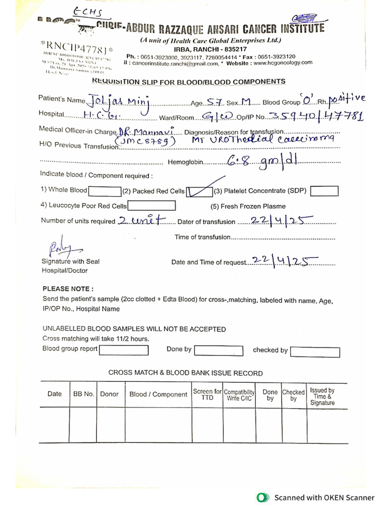 Blood Requisition.. | PDF