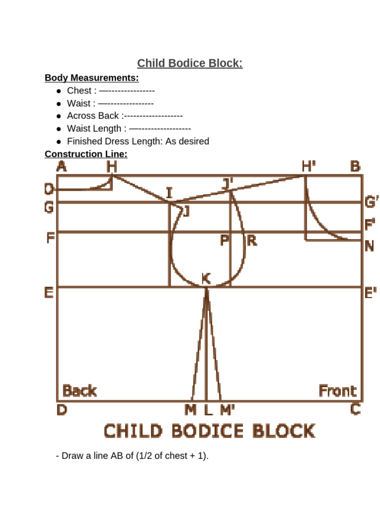 Child Bodice Block Drafting Guide | PDF