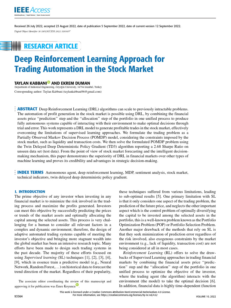Deep Reinforcement Learning Approach For Trading Automation in The ...