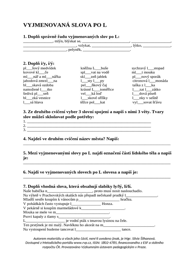Procvičování Vyjmenovaných Slov 4 | PDF