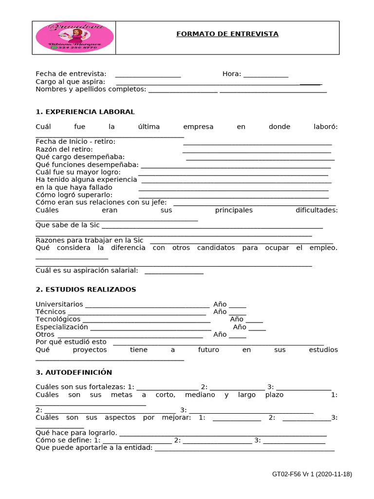Formato de Entrevista Laboral PDF | PDF