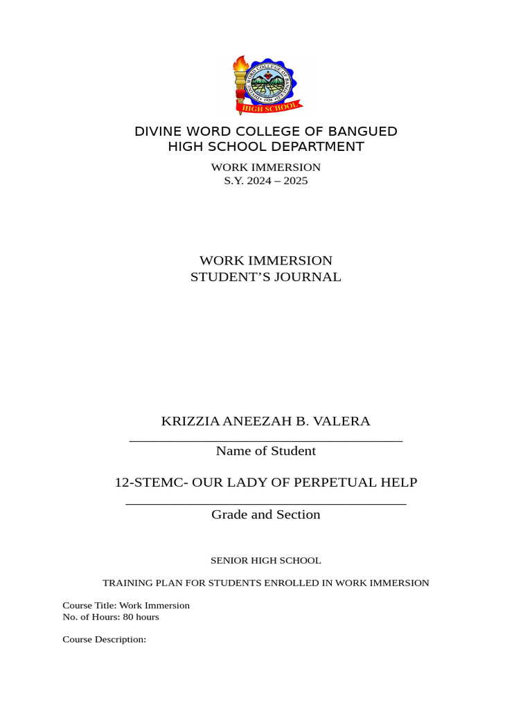 Work-Immersion-Journal (Format) | PDF