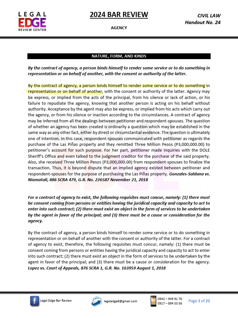 HO 24 - Civil Law - Agency PDF | PDF | Surety | Power Of Attorney