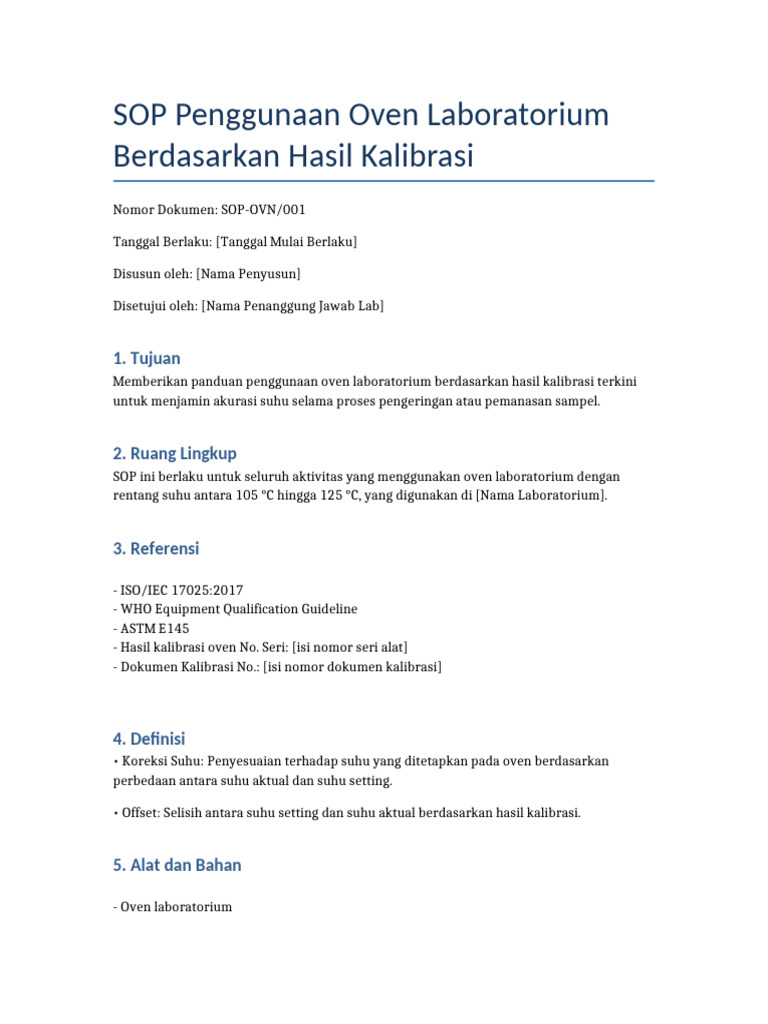 SOP Penggunaan Oven Laboratorium | PDF
