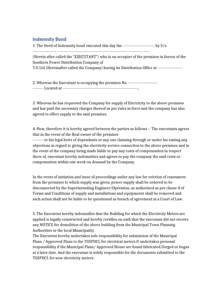 Indemnity Bond Extracted | PDF | Indemnity | Civil Law (Legal System)