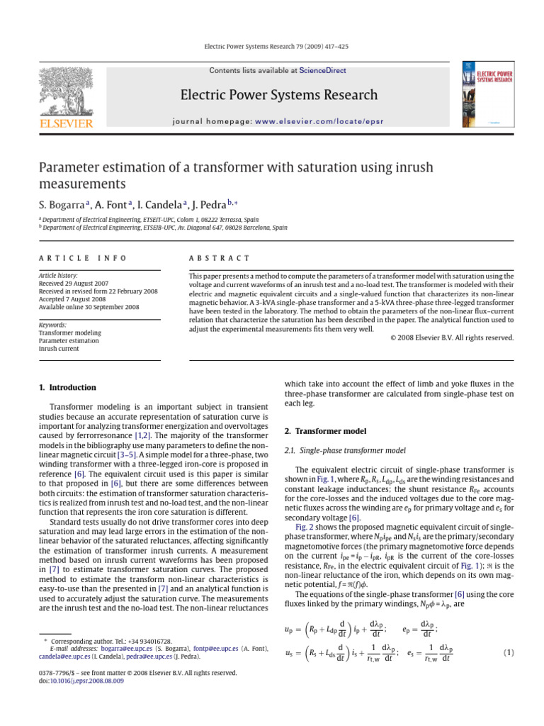 Parameter Estimation of A Transformer With Saturation Using Inrush Measurements | PDF ...