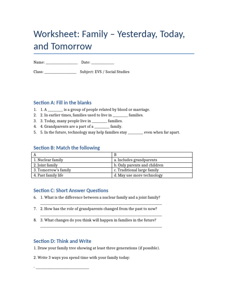Family Worksheet Printable | PDF