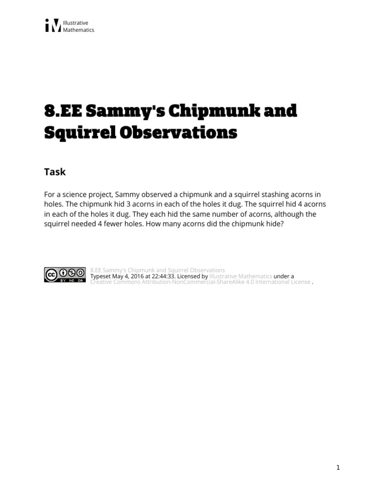 8.EE.C.7 Sammy S Chipmunk and Squirrel Observations | PDF