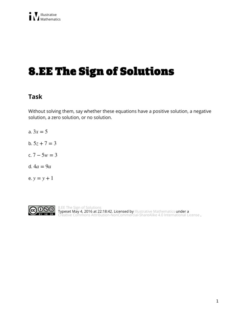 8.EE.C.7 The Sign of Solutions | PDF