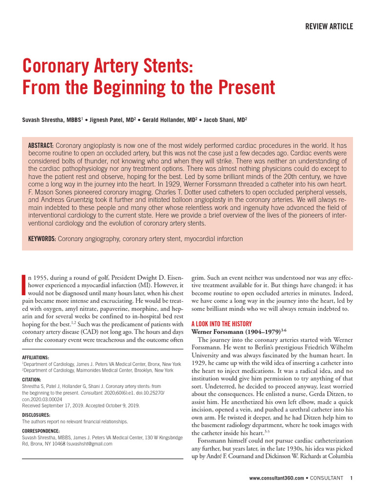 Evolution of Coronary Artery Stents | PDF | Cardiology | Medical Procedures