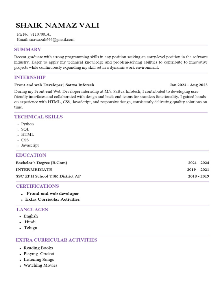 Shaik Namaz Vali - Resume | PDF