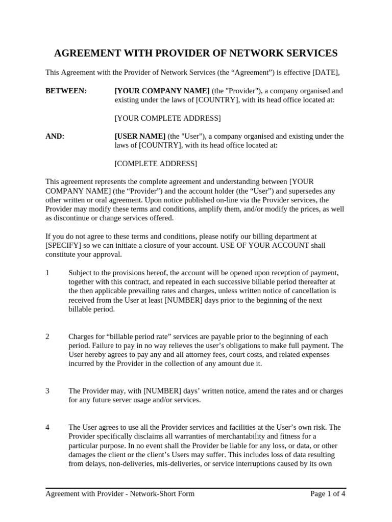 Agreement With Provider of Network Services | PDF | Indemnity | File ...