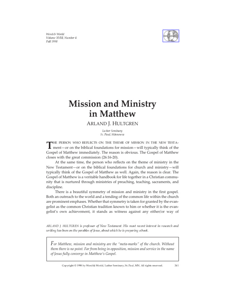 Mission and Ministry in Matthew | PDF | Gospel Of Matthew | Jesus
