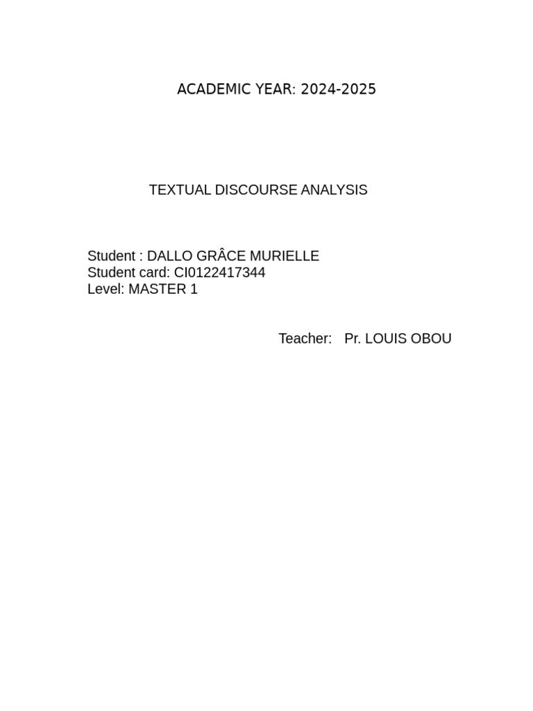 ACADEMIC YEAR: 2024-2025: Textual Discourse Analysis | PDF