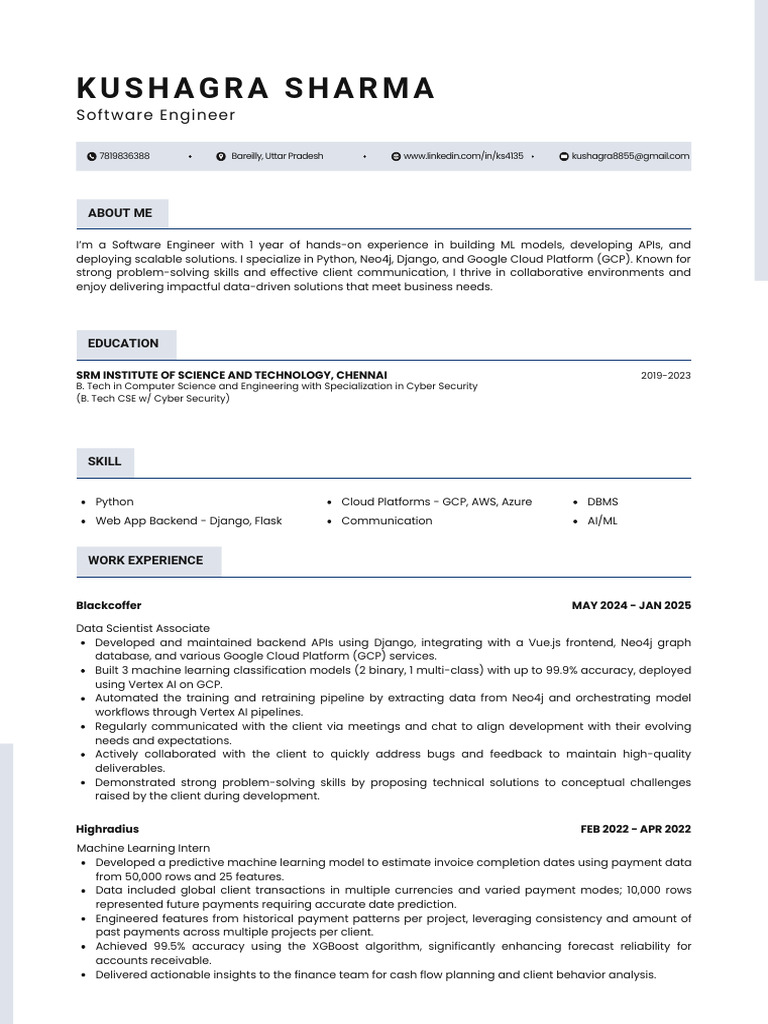 Kushagra Sharma Resume | PDF | Cloud Computing | Machine Learning
