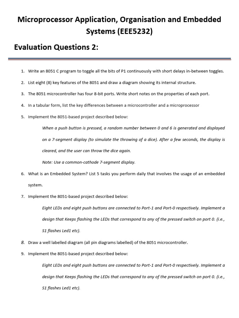 Evaluation Questions 2 | PDF | Microcontroller | Embedded System
