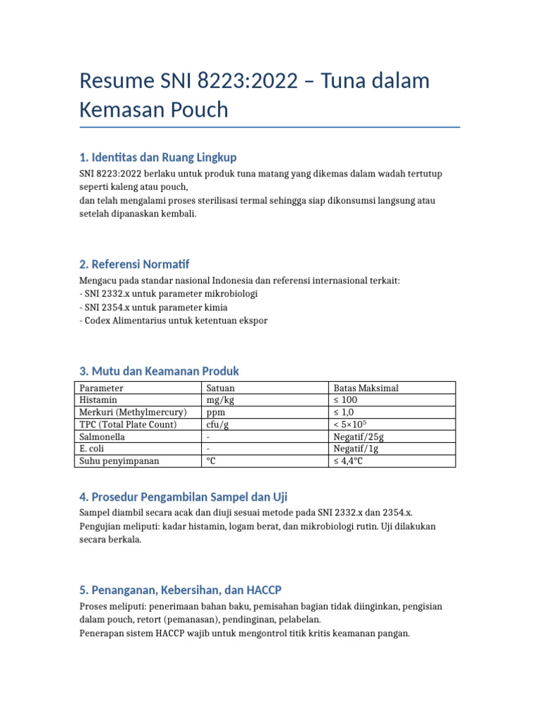 Resume SNI Tuna Pouch | PDF
