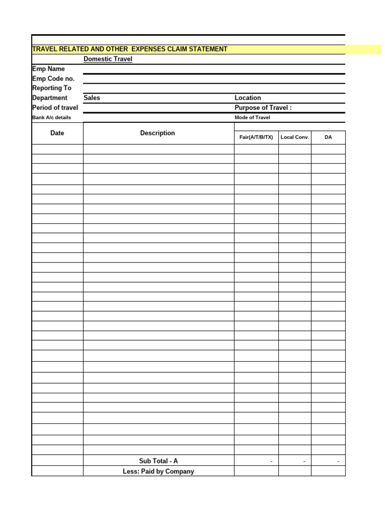 Travel Expense Claim Statement Template | PDF | Business