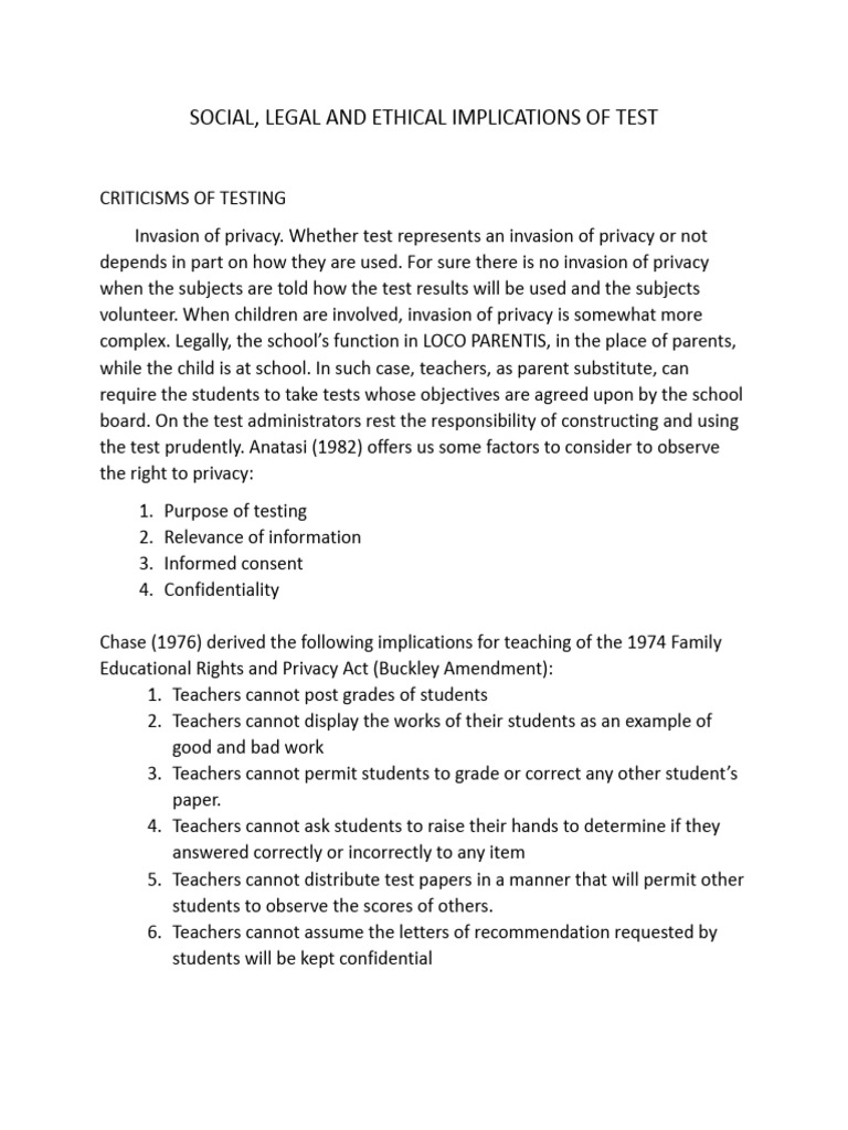 Ethical and Legal Aspects of Testing | PDF | Standardized Tests | Privacy