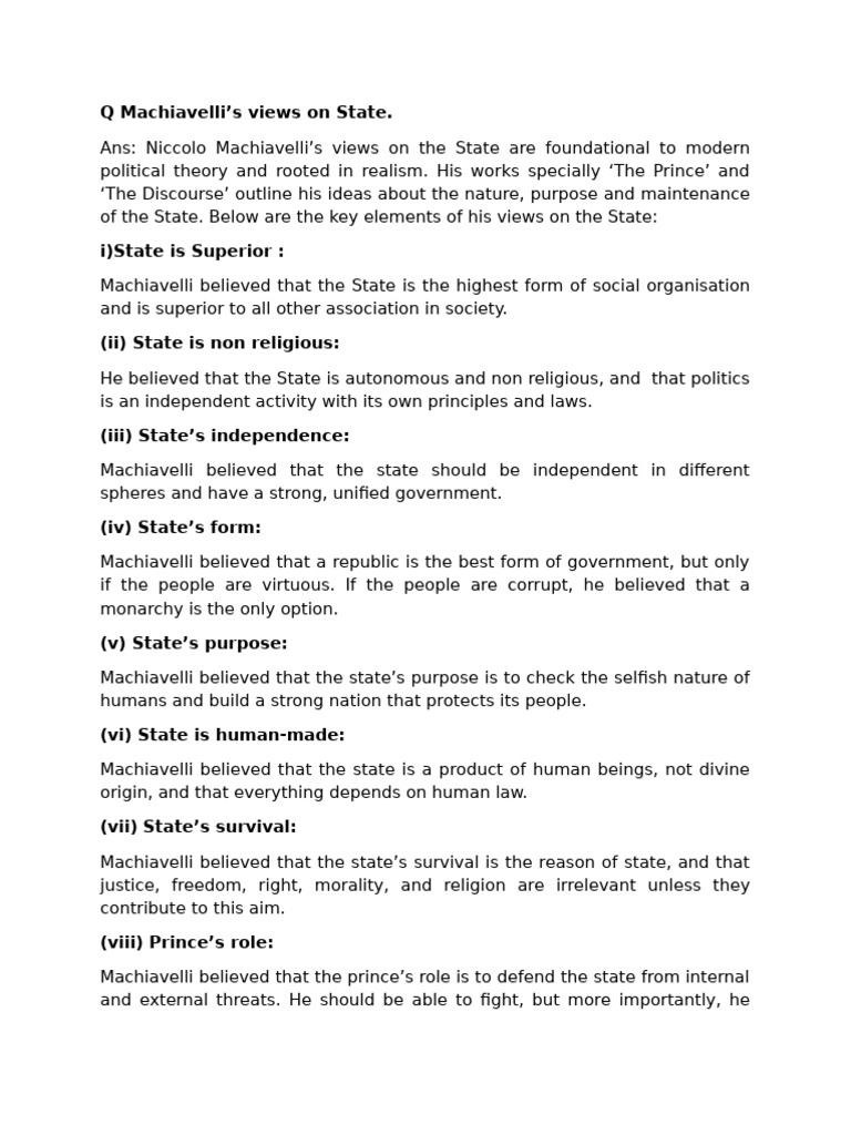 Machiavelli's Views on Statecraft | PDF