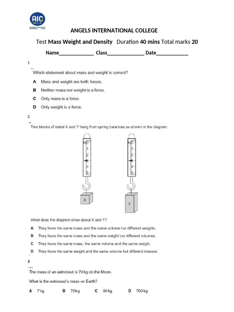 Mass Weight and Density Test | PDF