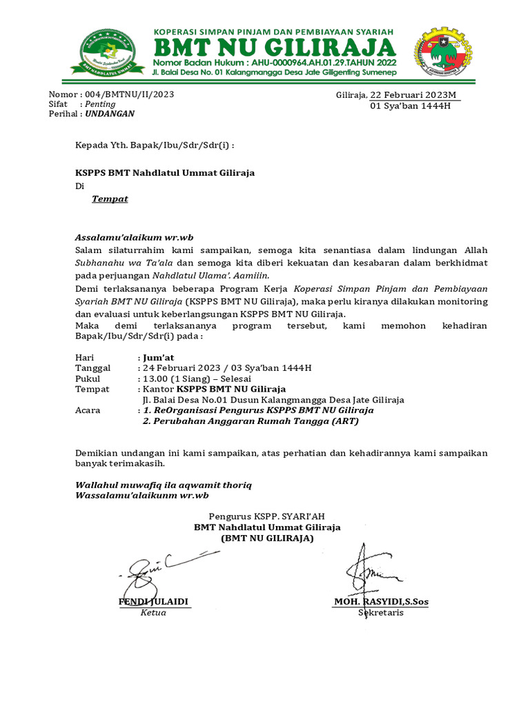 Undangan BMT-1 | PDF