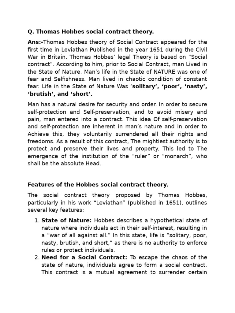Hobbes' Social Contract Explained | PDF | Social Contract | Sovereignty