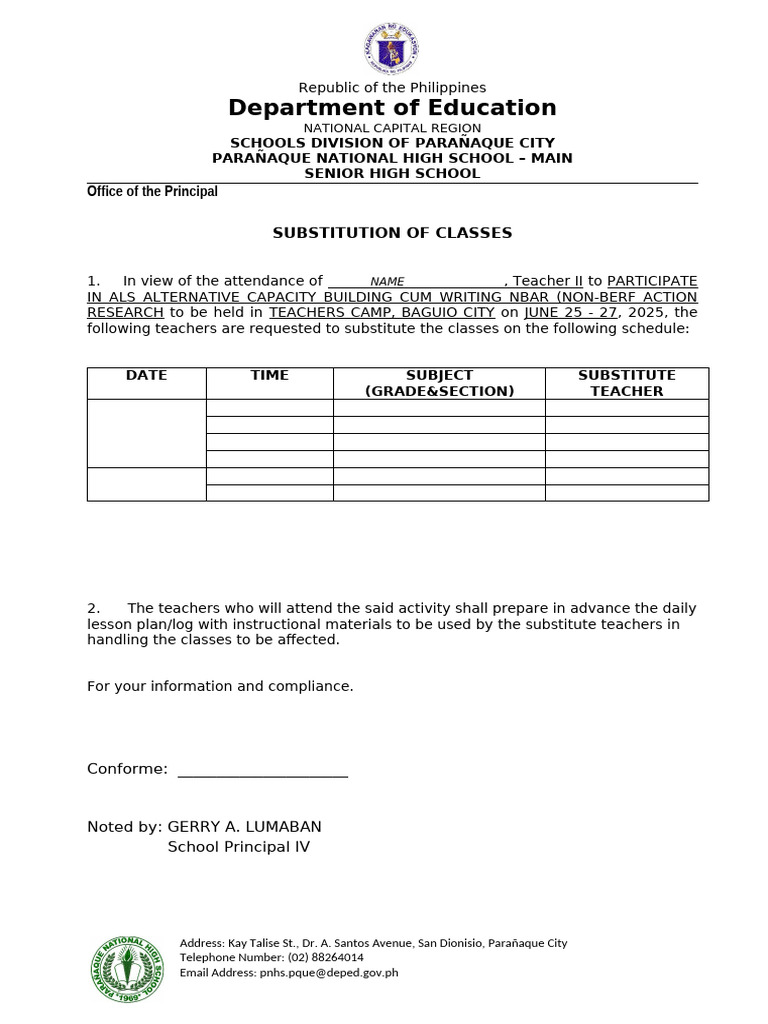 Class Substitution Als Capacity Building Action Research June 25 27 | PDF