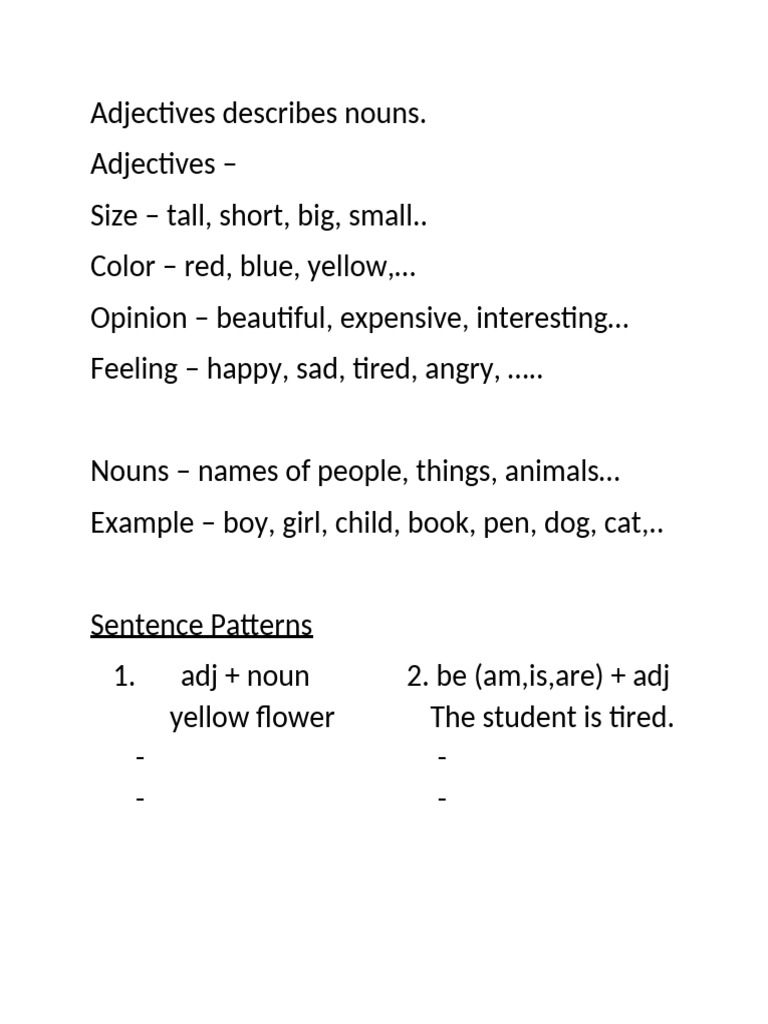 Understanding Adjectives and Nouns | PDF