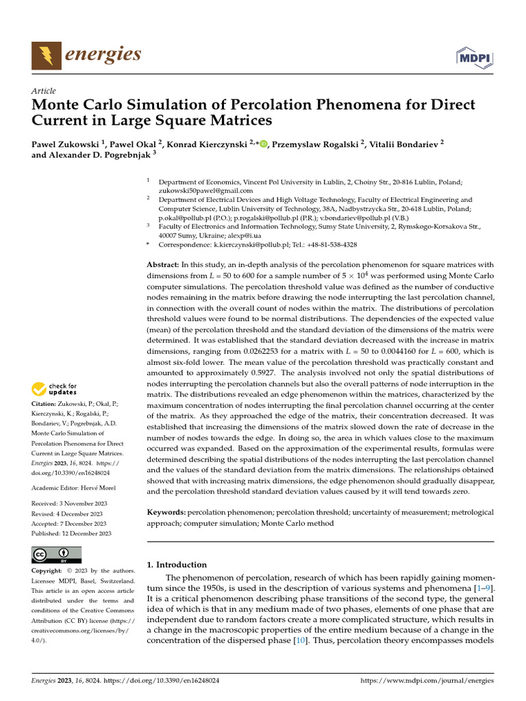 Monte Carlo Simulation of Percolation Phenomena Fo | PDF | Matrix (Mathematics) | Standard Deviation