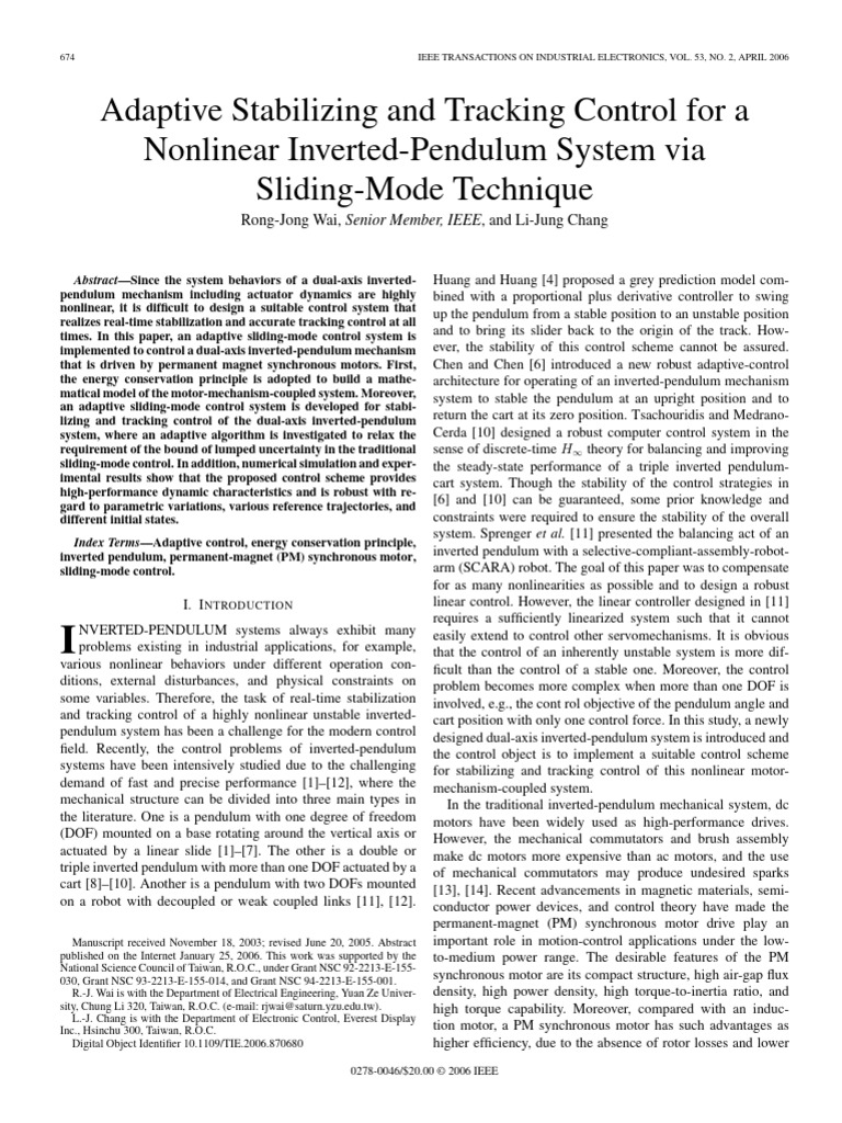 Adaptive Stabilizing and Tracking Control For A Nonlinear Inverted-Pendulum System Via Sliding ...