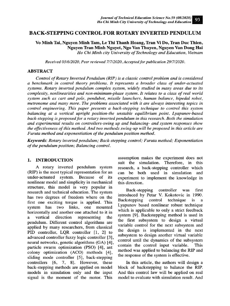 View of Back-Stepping Control For Rotary Inverted Pendulum | PDF